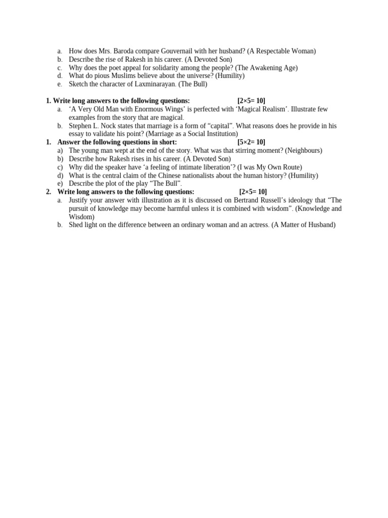 English Chap Questions | PDF