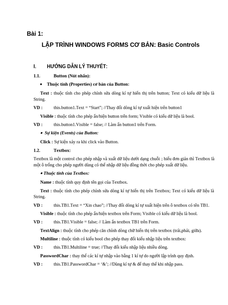 Bài 1 - Giao diện cơ bản - Basic controls | PDF