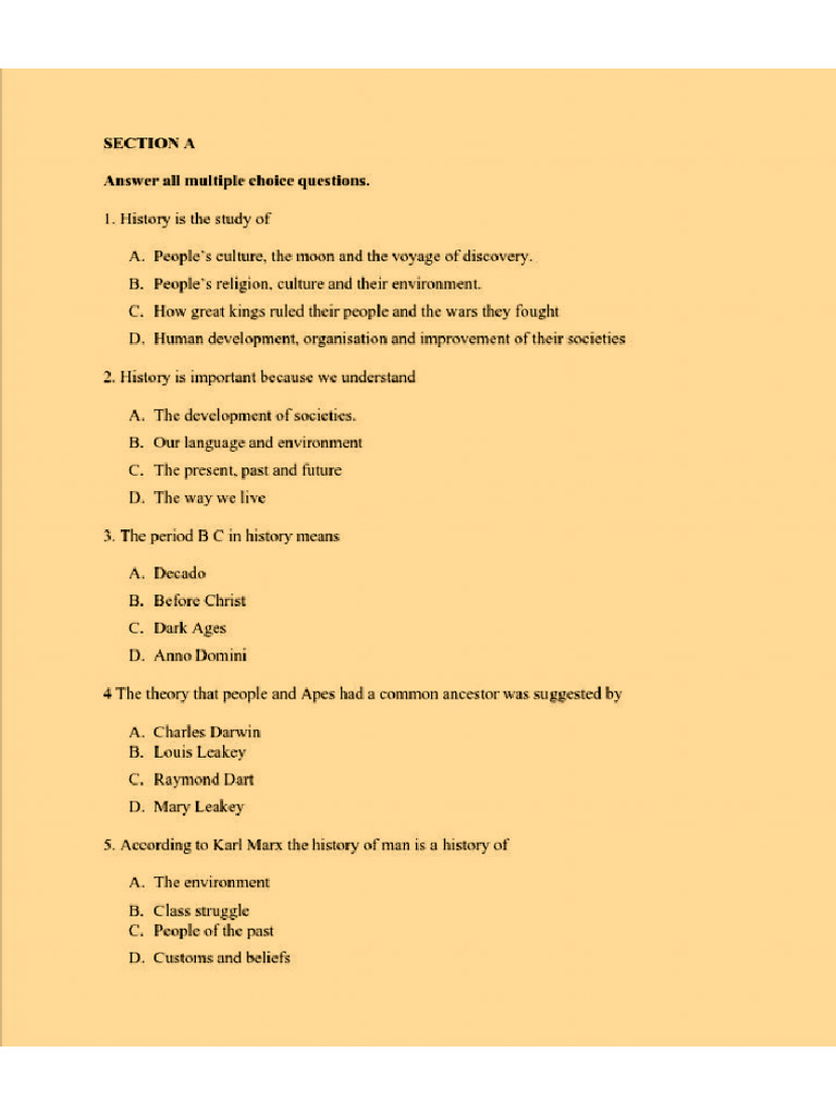 Form 1 Practice History Questions | PDF