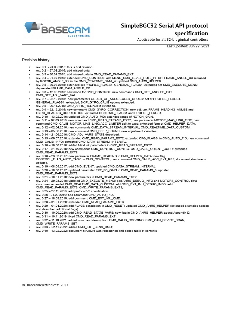 SimpleBGC 2 6 Serial Protocol Specification | PDF | Parameter (Computer Programming) | Computer ...