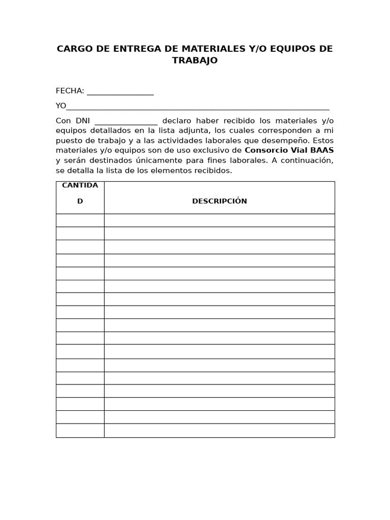 Cargo de Entrega de Materiales y | PDF