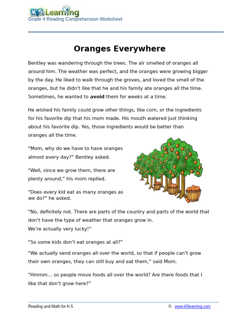4th Grade 4 Reading Oranges Everywhere | PDF
