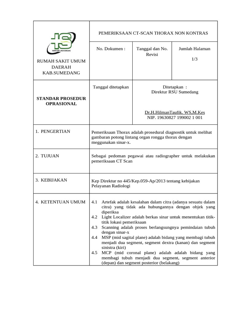 Spo CT Scan Thorax Non Kontras | PDF