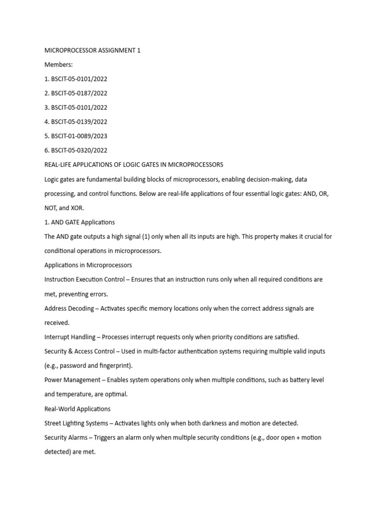 Microprocessor Assignment 1 | PDF | Logic Gate | Central Processing Unit