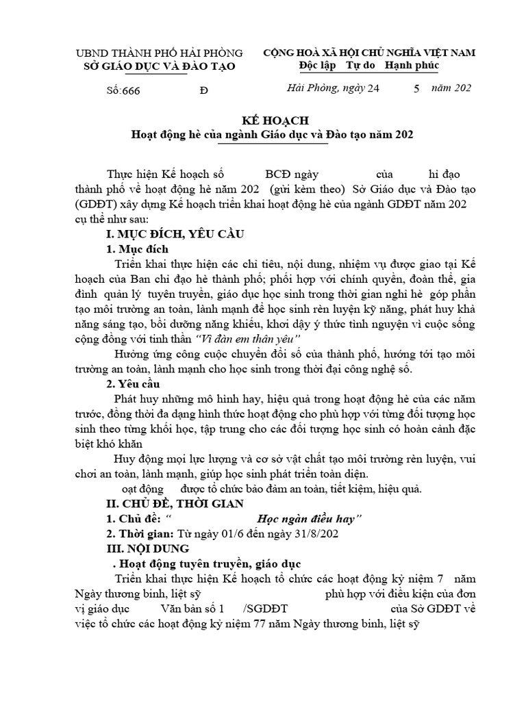 Ke Hoach To Chuc Hoat Dong He Nam 2024.signed | PDF