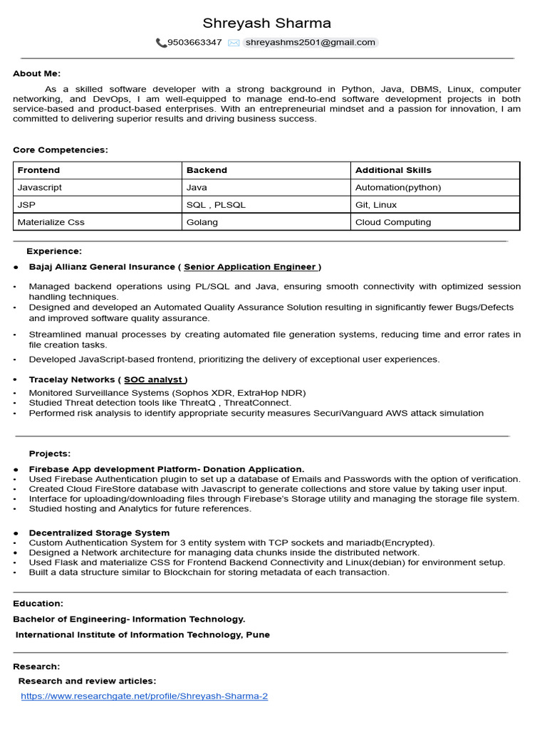 Shreyash Sharma's Resume | PDF | Databases | Cloud Computing