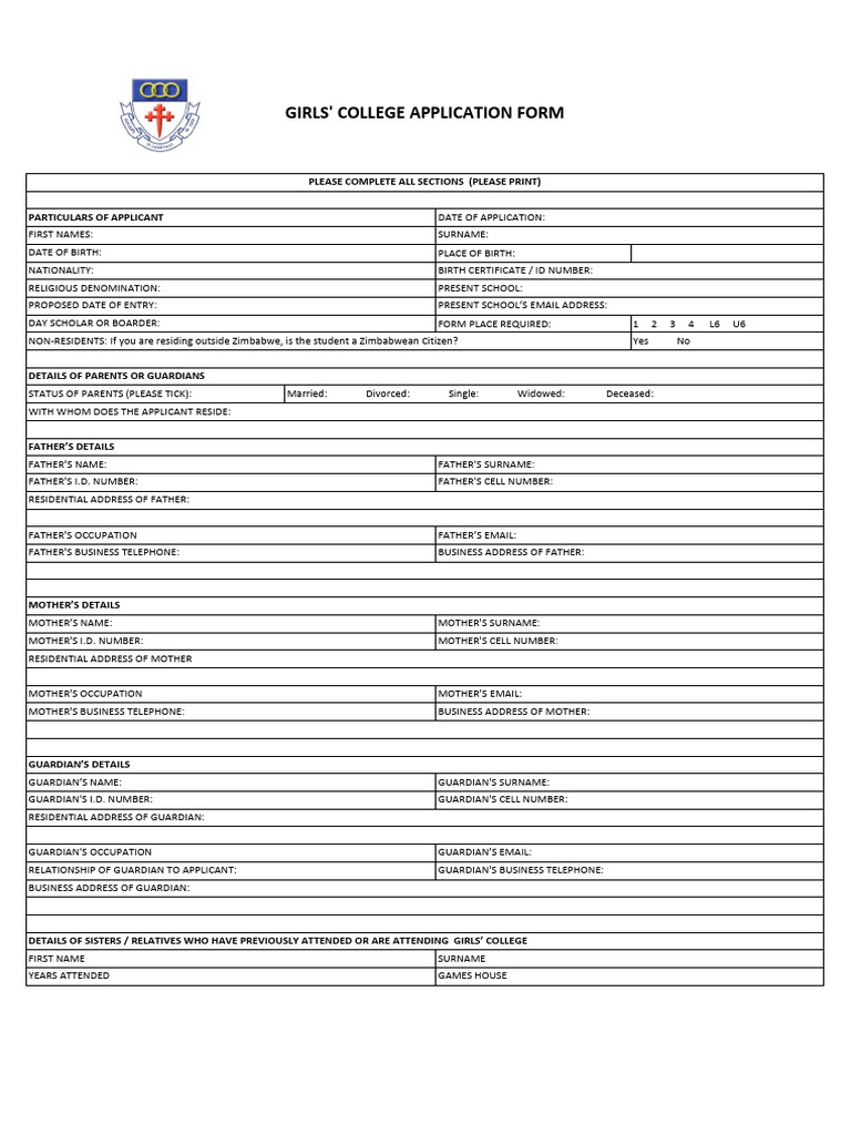 Girls' College Application Form | PDF | Identity Document | Social ...