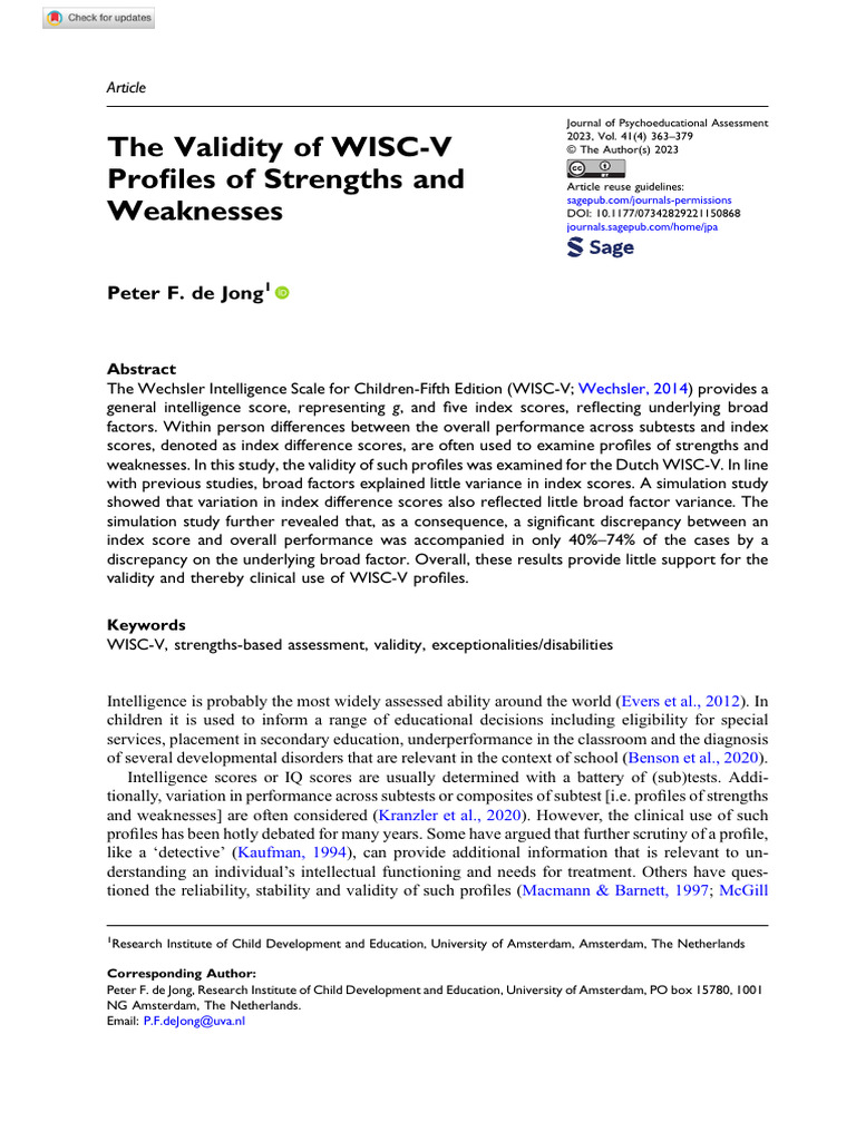 Validity of WISC-V Strengths Profiles | PDF | Wechsler Adult ...