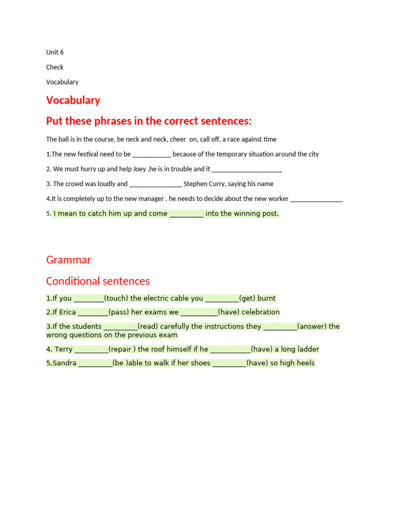 Vocabulary and Grammar Exercises | PDF
