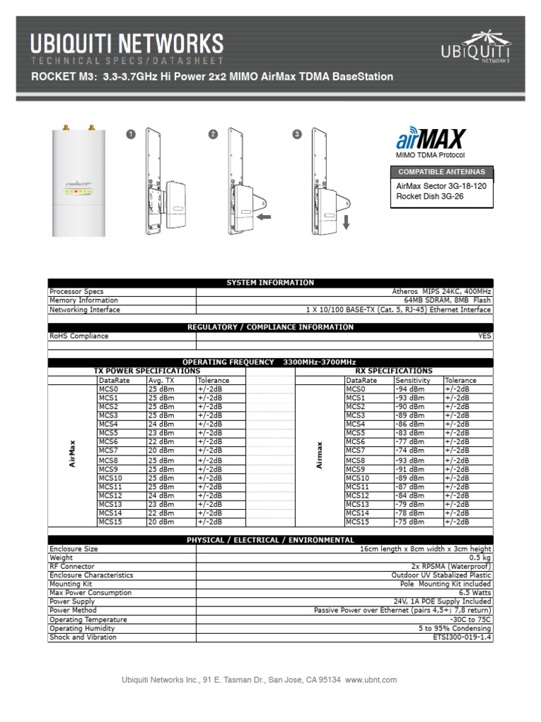Ubiquiti Rocket M3 Antenna Specs | PDF | Electronics | Electrical ...