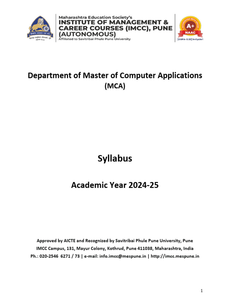 MCA Autonomous Syllabus 2024 25 | PDF | Computer Network | Databases