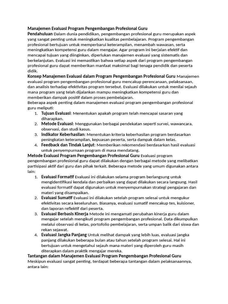 Manajemen Evaluasi Program Pengembangan Profesional Guru | PDF