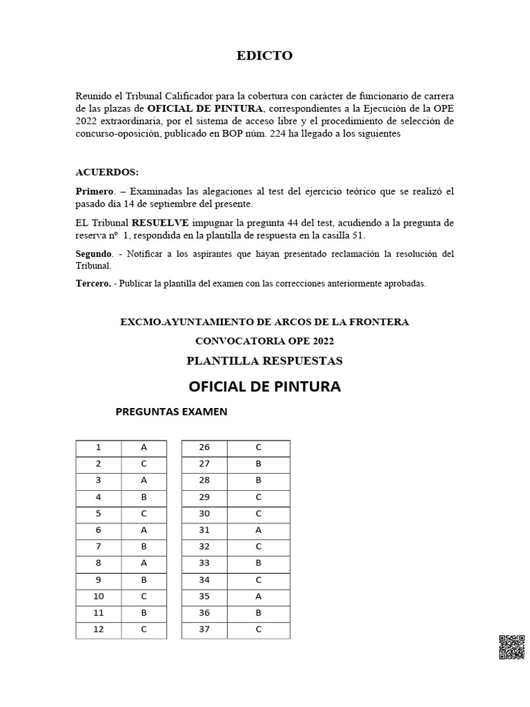 Edicto Publicacion Listado Provisional Examen Teorico Pintura | PDF
