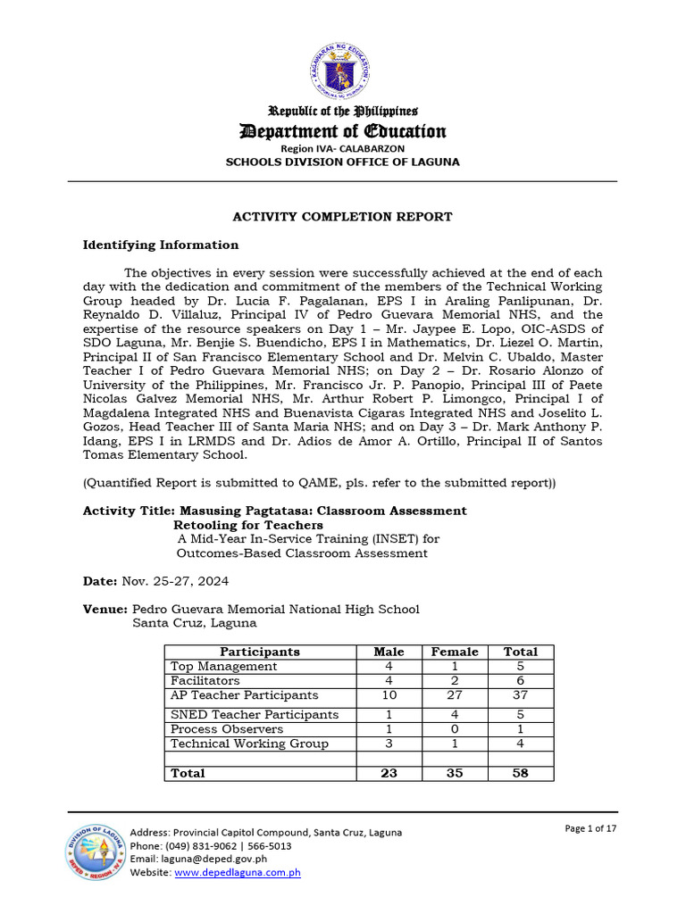 2024 Division Mid-Year Inset-AP Completion Report | PDF | Educational ...