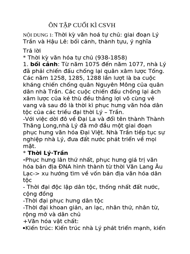 ÔN TẬP CSVH | PDF