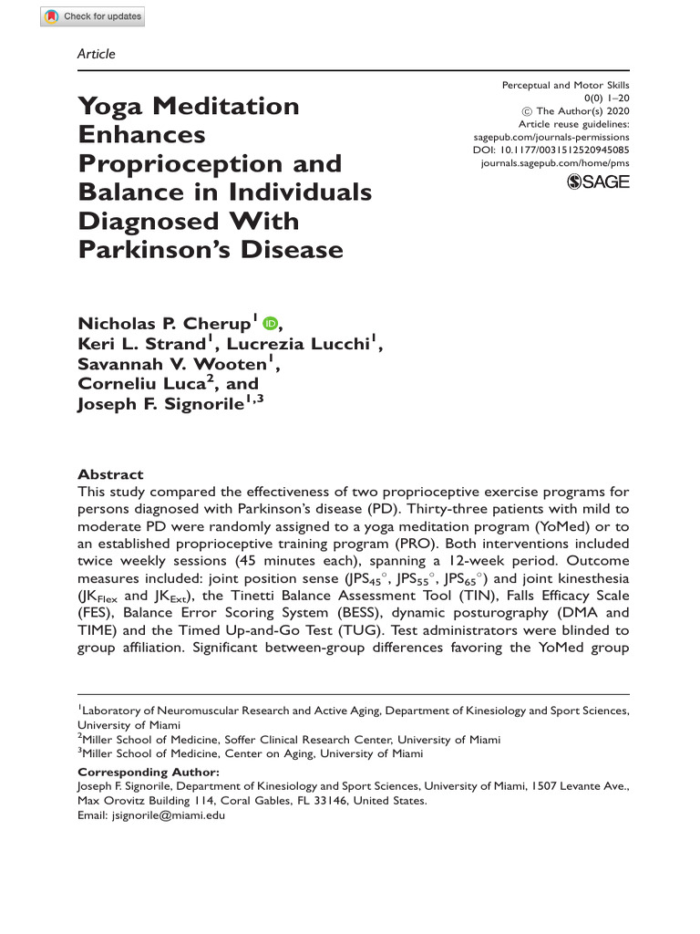 Yoga Meditation Enhances Proprioception and Balance in Individuals ...