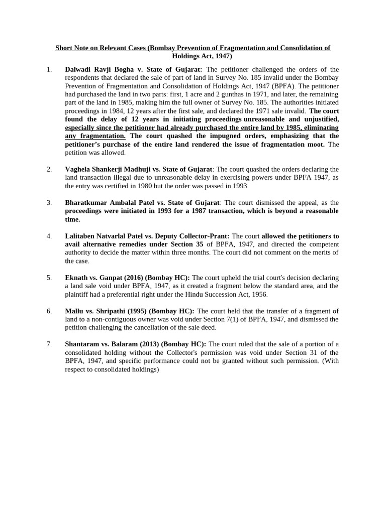 Key Cases on BPFA 1947 Land Disputes | PDF | Justice | Crime & Violence