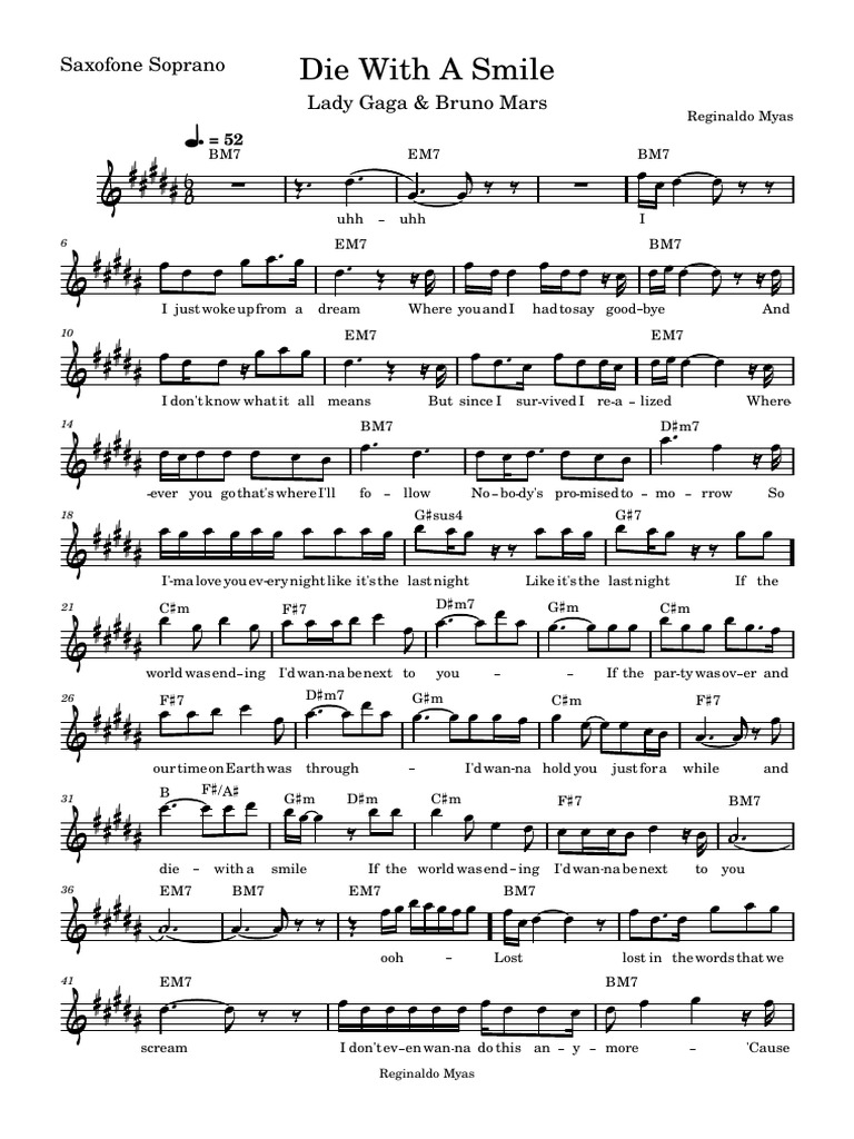 Die With A Smile-Saxofone - Soprano | PDF | Sound Recording | Song ...
