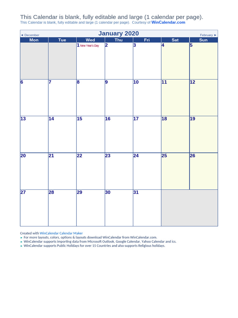 2020 Monthly Holiday Calendar | PDF | Christian Festivals And Holy Days ...