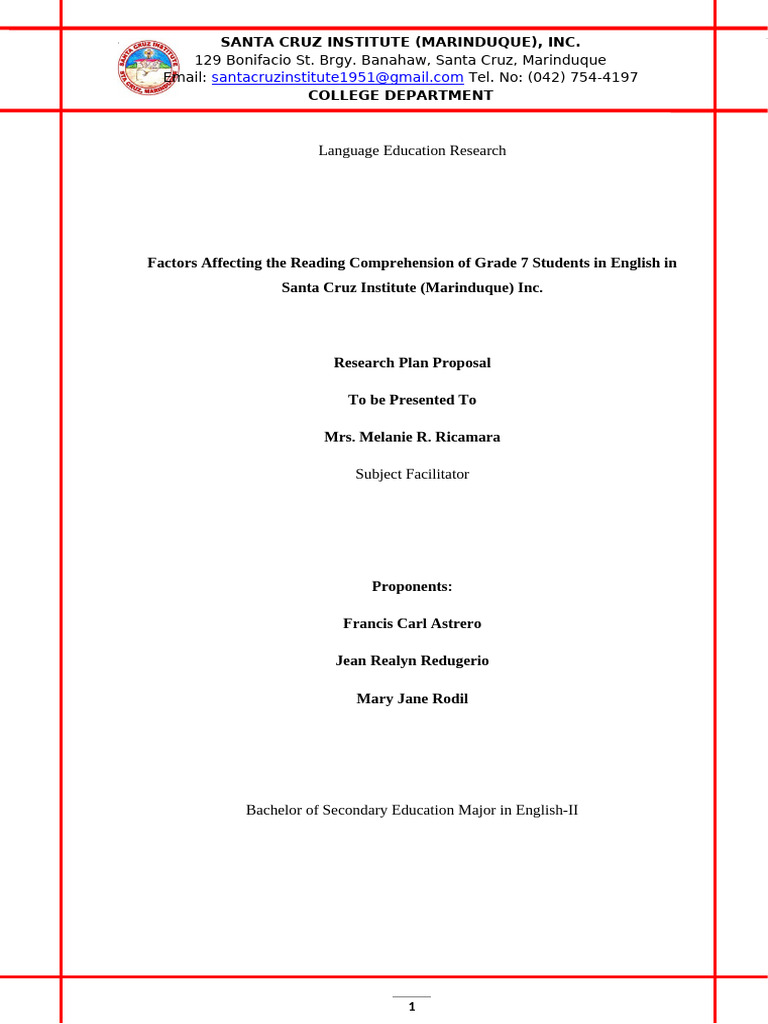 Factors Influencing Grade 7 Reading Skills | PDF | Reading ...