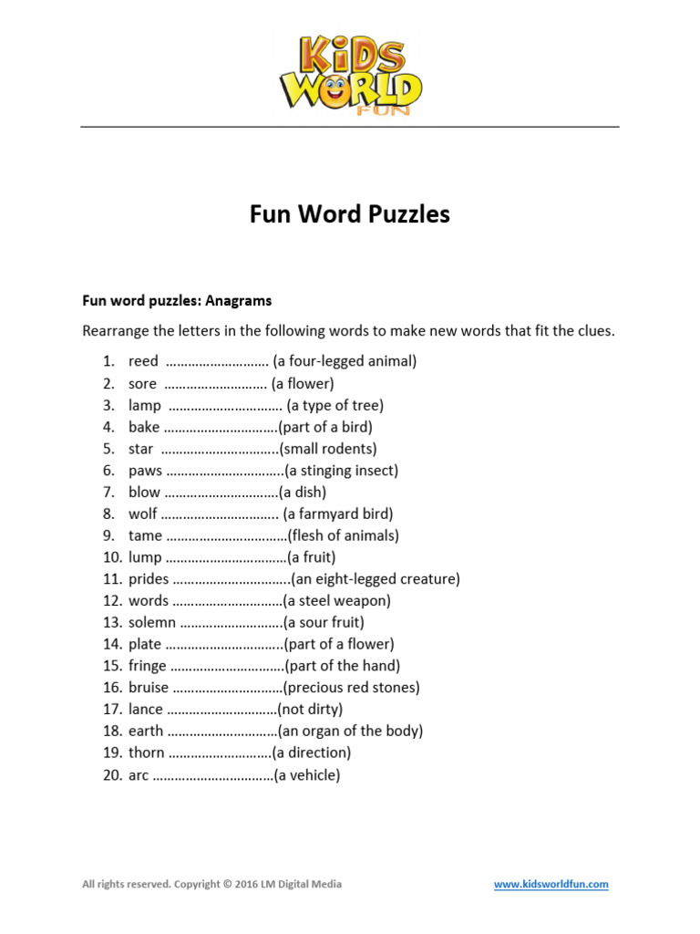 Fun Word Puzzles | PDF | Zoology