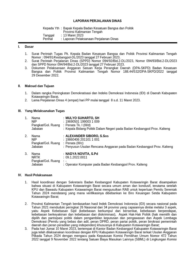 Laporan Perjadin KOBAR 8-11 Maret 2023 | PDF