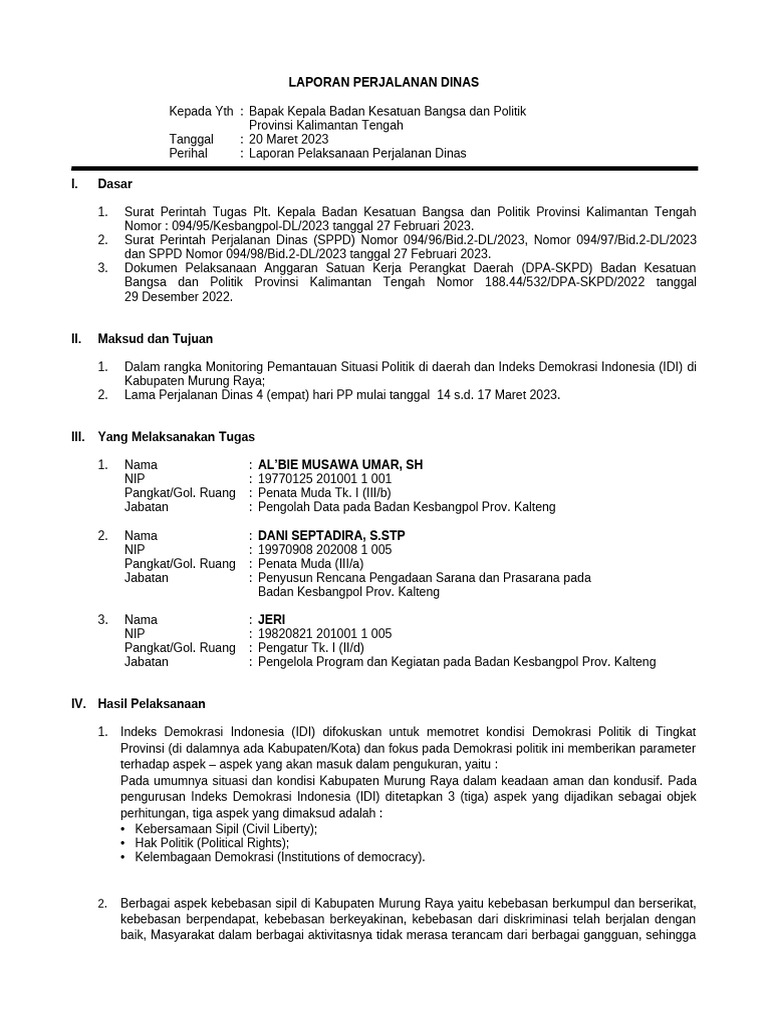 Laporan Perjadin MURA 14-17 Maret 2023 | PDF