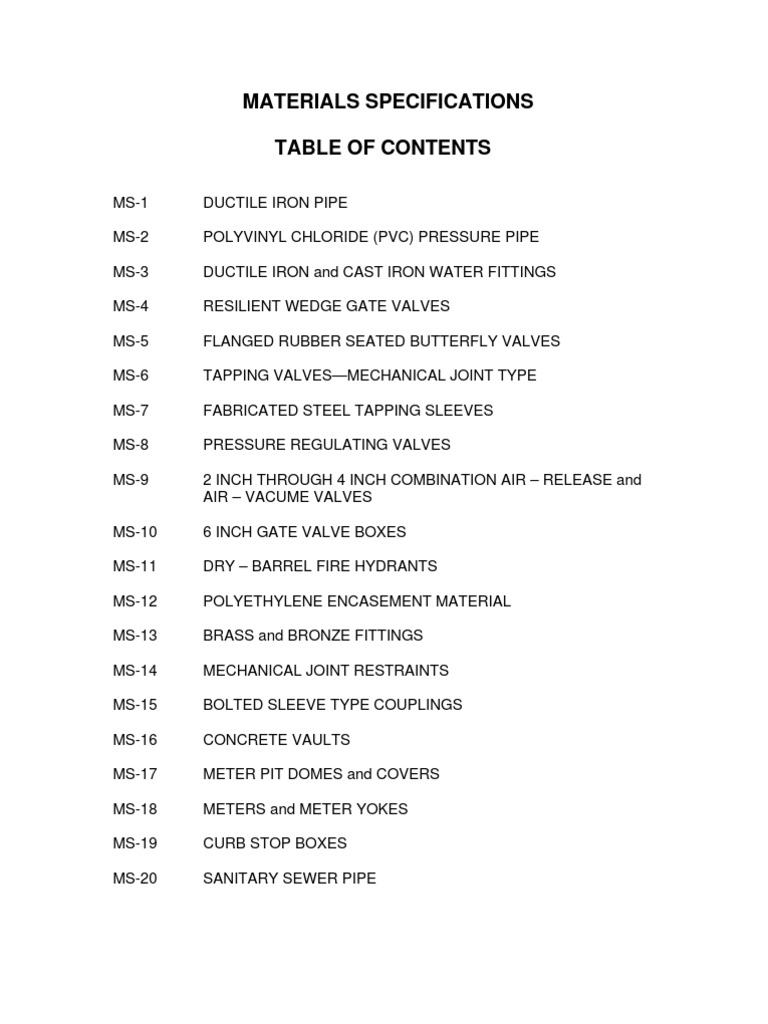 Materials Specification Table of Contents | PDF | Pipe (Fluid ...