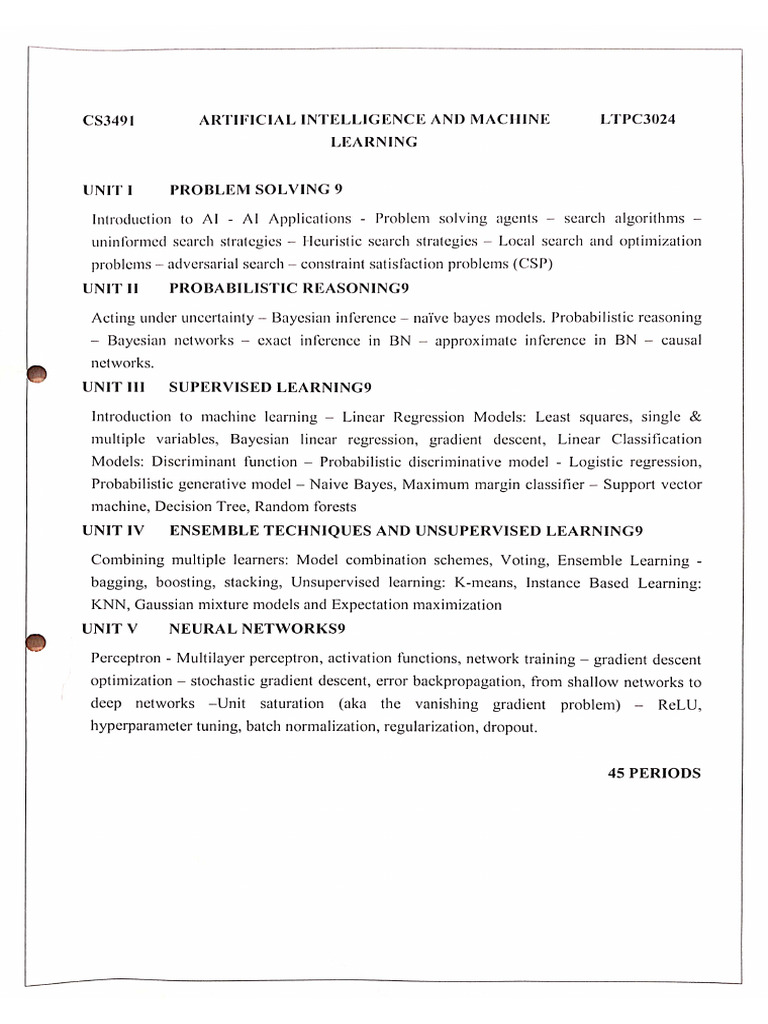 AI&ML Syllabus | PDF