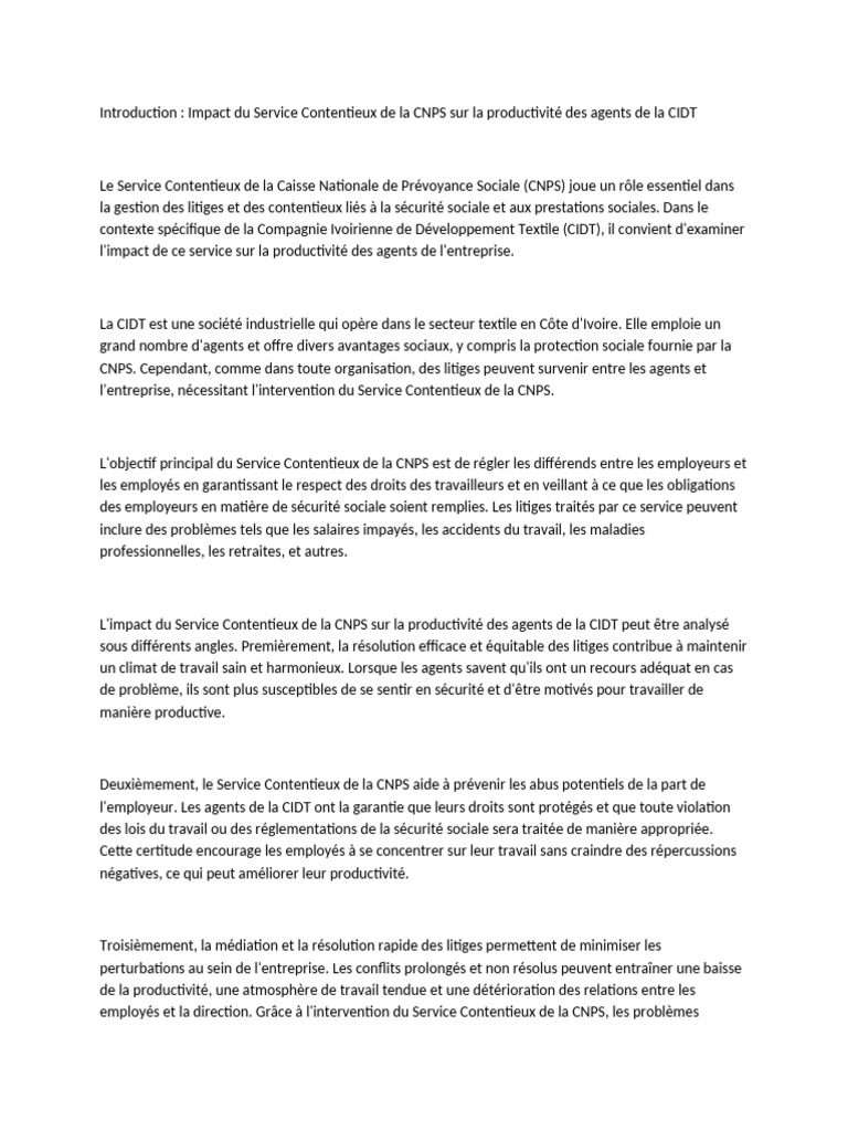 Impact du Service Contentieux sur la CIDT | PDF | Médiation | Motivation