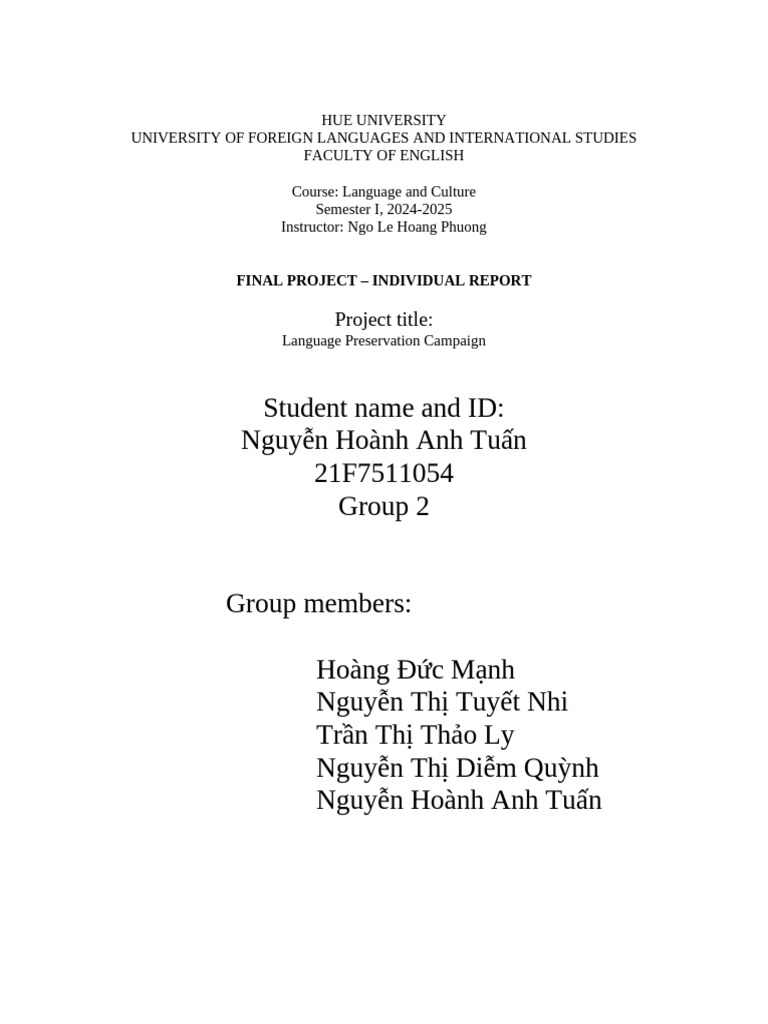 Final Project. Individual Report. Marking Criteria | PDF