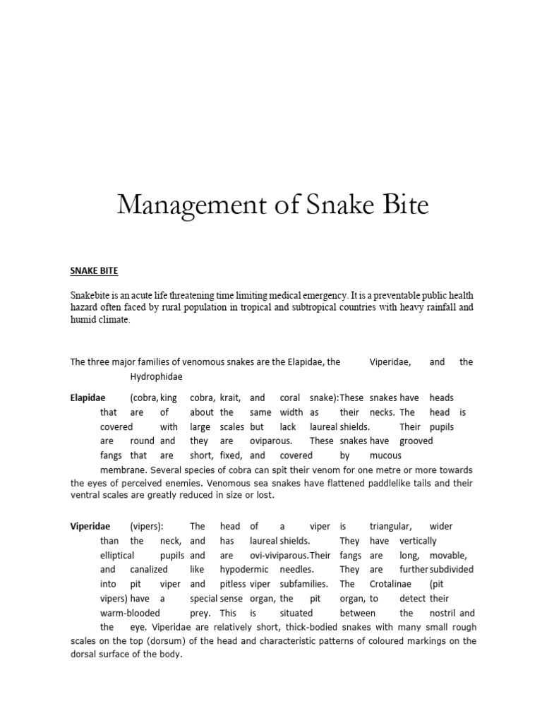Snake Bite Management Guidelines | PDF | Medical Specialties | Clinical ...
