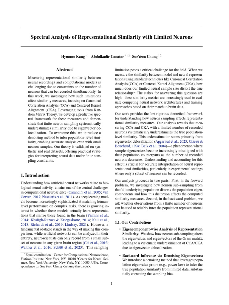 Spectral Analysis of Representational Similarity With Limited Neurons | PDF | Eigenvalues And ...