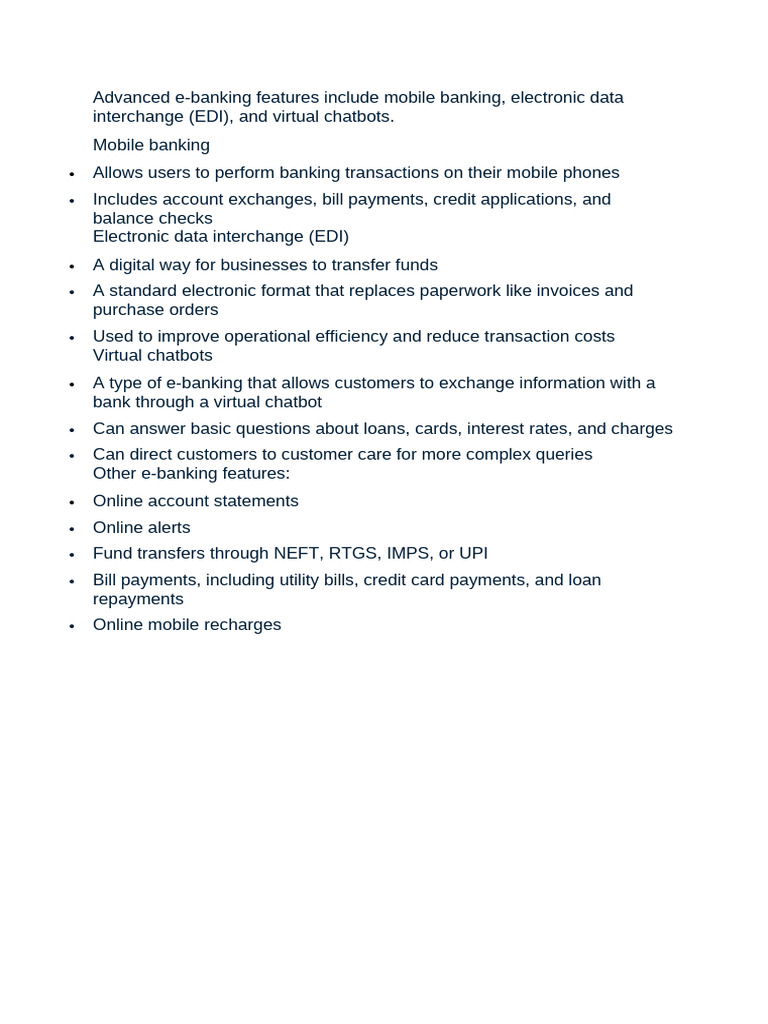 Key Advanced E-Banking Features | PDF