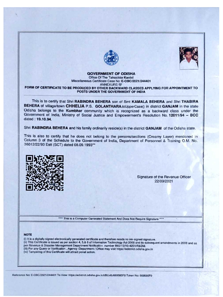 Rabindra obc Certificate | PDF