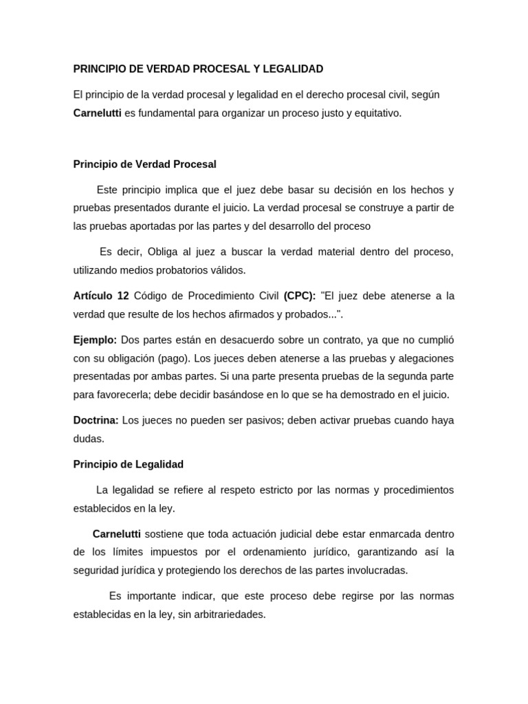 PRINCIPIO DE VERDAD PROCESAL Y LEGALIDAD Practica Juridica | PDF | Ley ...