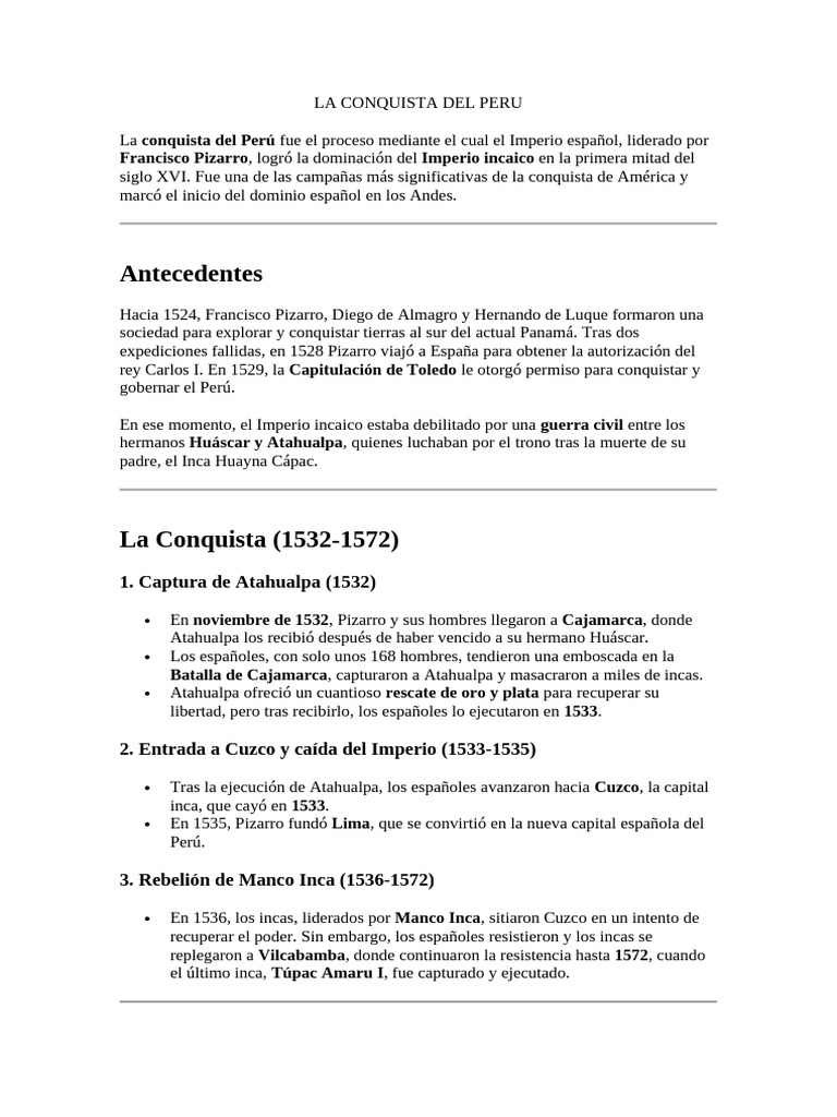 La Conquista Del Peru | PDF | Francisco Pizarro | Imperio Inca