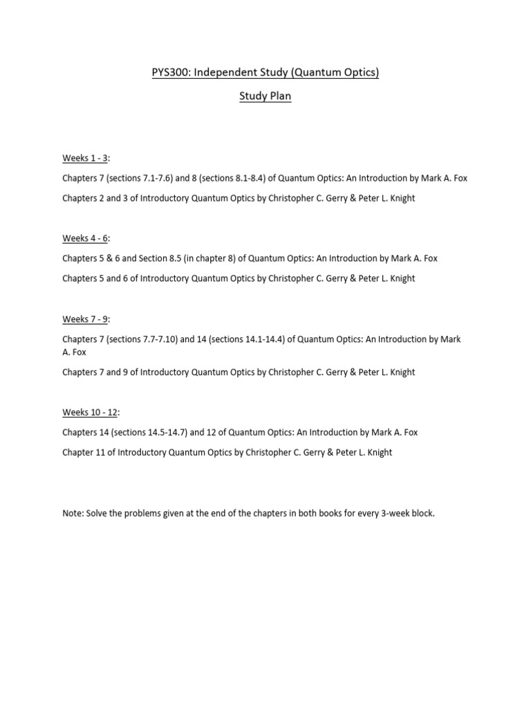 Quantum Optics Self Study Plan | PDF