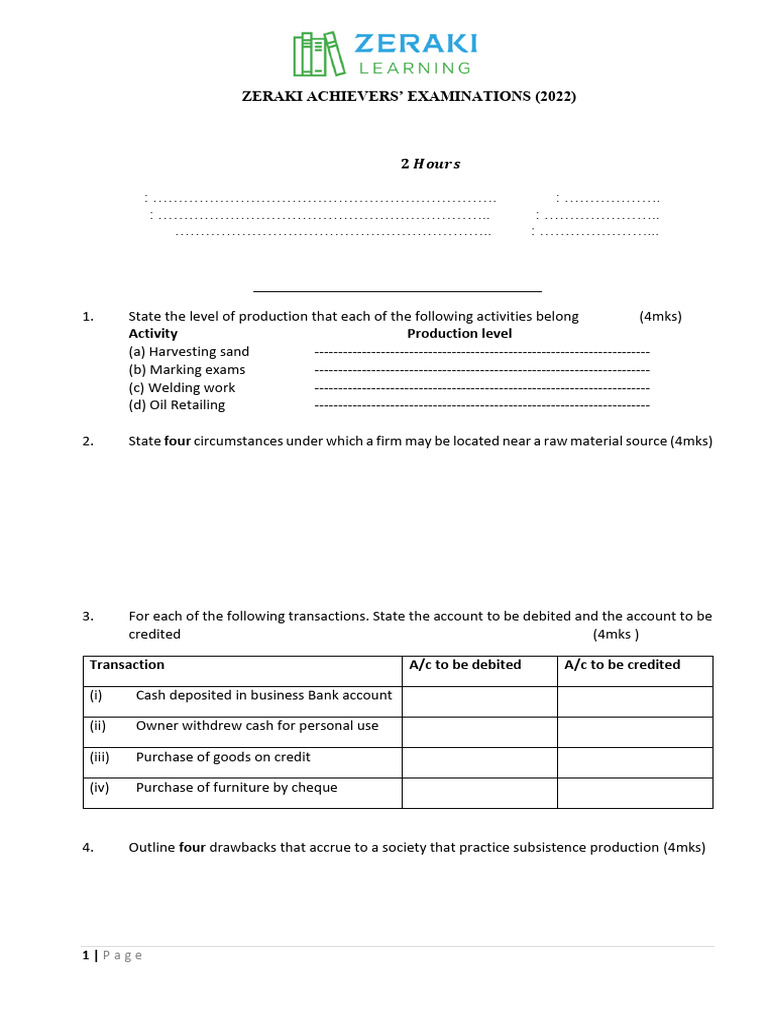 Business Pp1 Form 3 - Question Paper | PDF | Warehouse | Banks