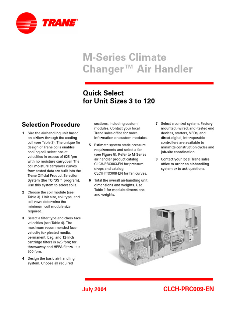 TRANE - M Series Climate Change Air Handling Unit From Unit 3 To 120 ...