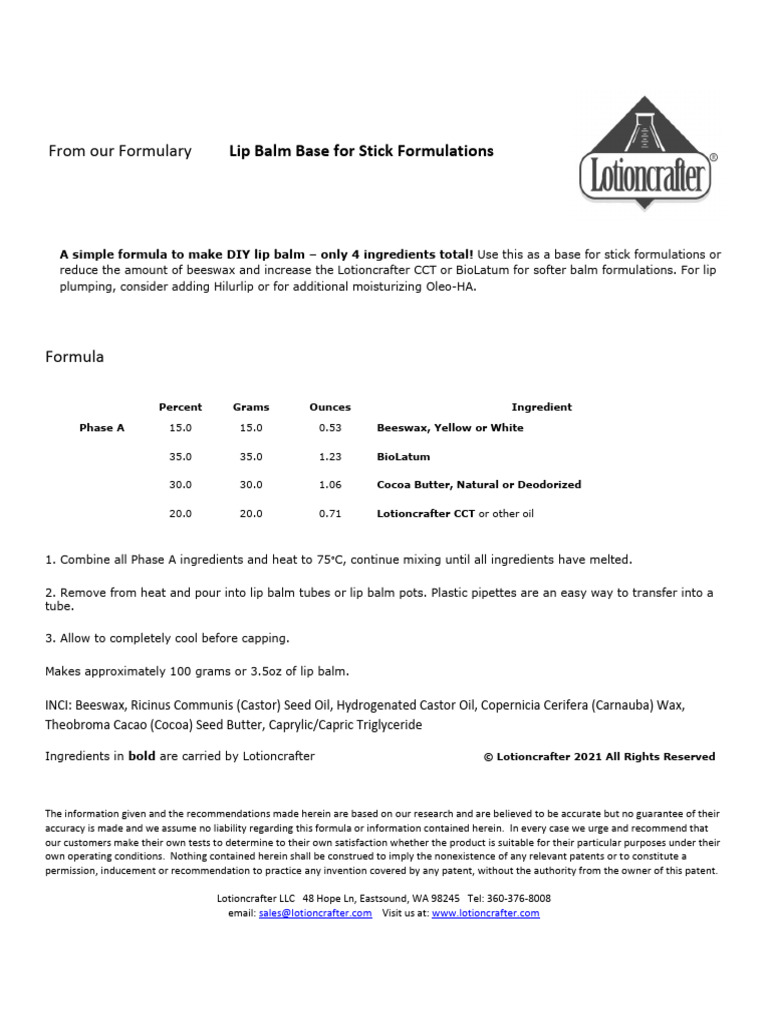 Lip Balm Base For Stick Formulations | PDF