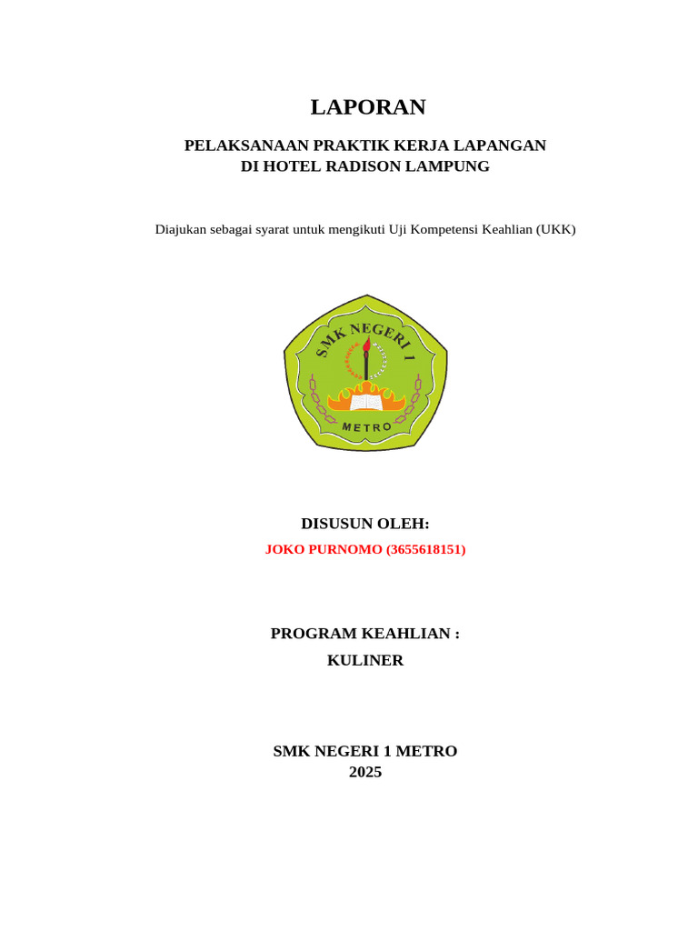 Template Laporan PKL SMKN 1 Metro, KULINER | PDF