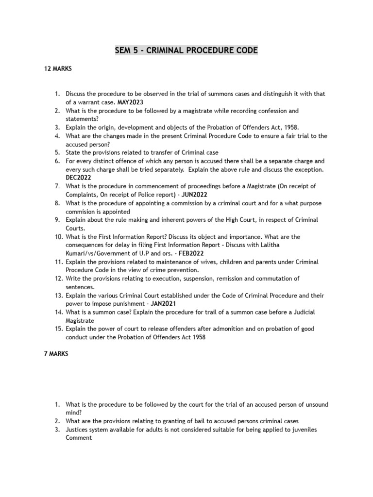 Sem 5 - Criminal Procedure Code - No | PDF | Plea Bargain | Criminal ...