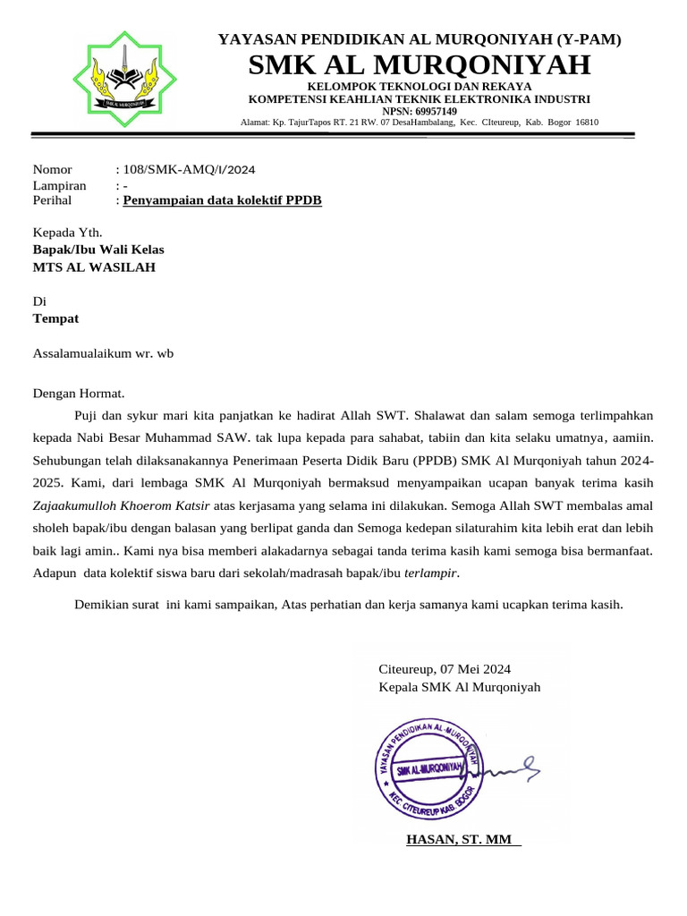 106.Surat data kolektif ppdb | PDF