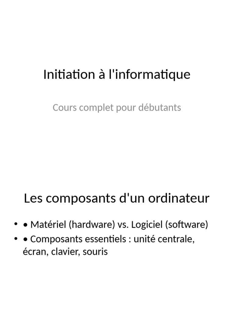 Informatique Débutant: Guide Complet | PDF