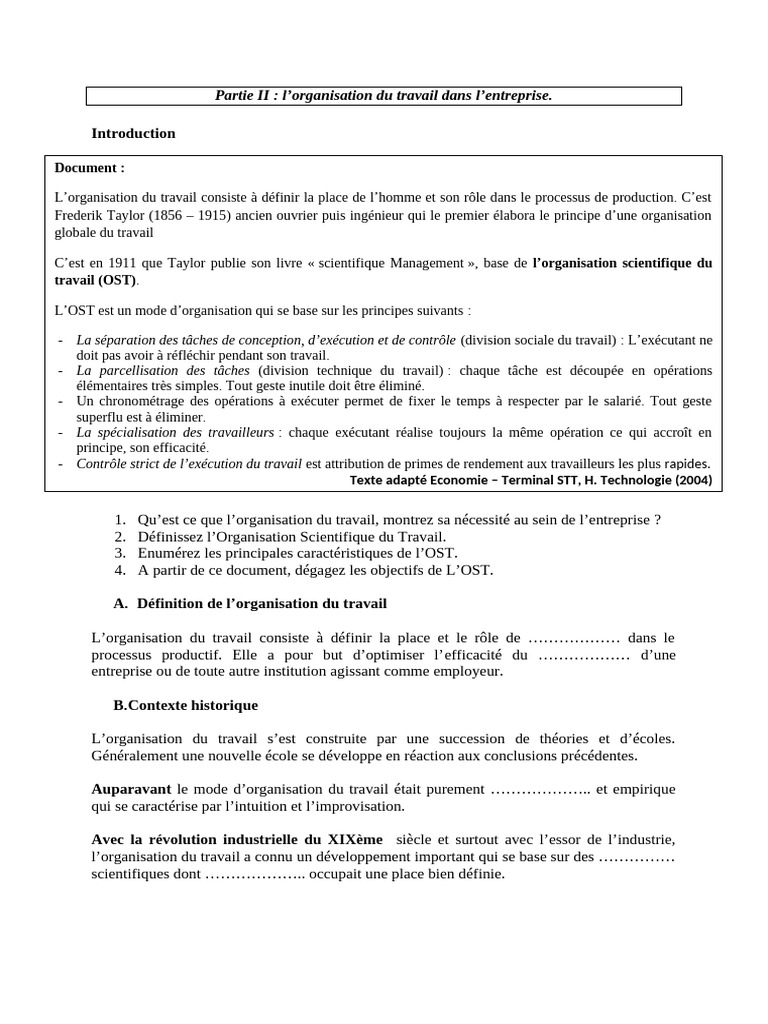 Organisation du Travail et OST expliquées | PDF | Business | Économie