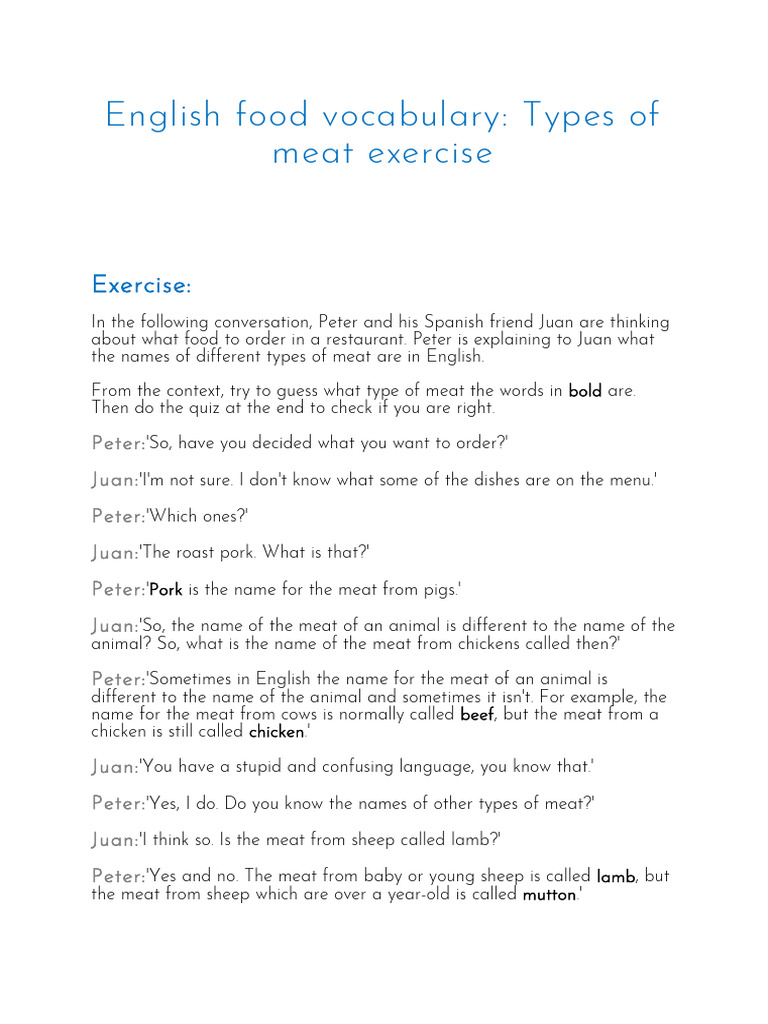 English Meat Vocabulary Guide | PDF | Foods | Cuisine