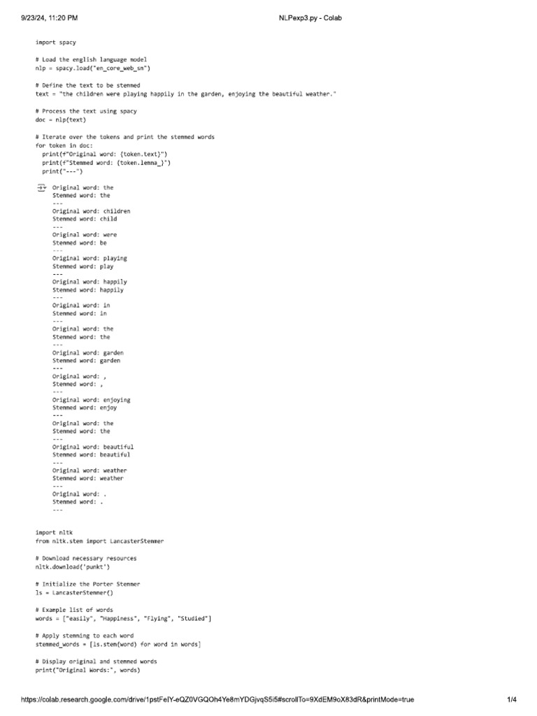 NLP Exp3 Output | PDF