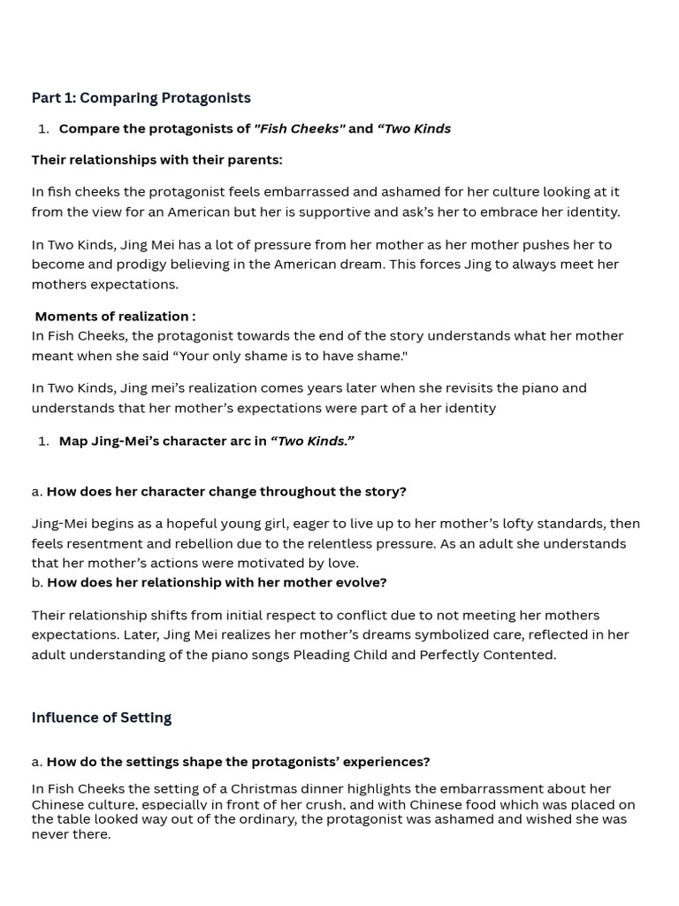 Part 1 Comparing Protagonists | PDF | Social Psychology | Psychology