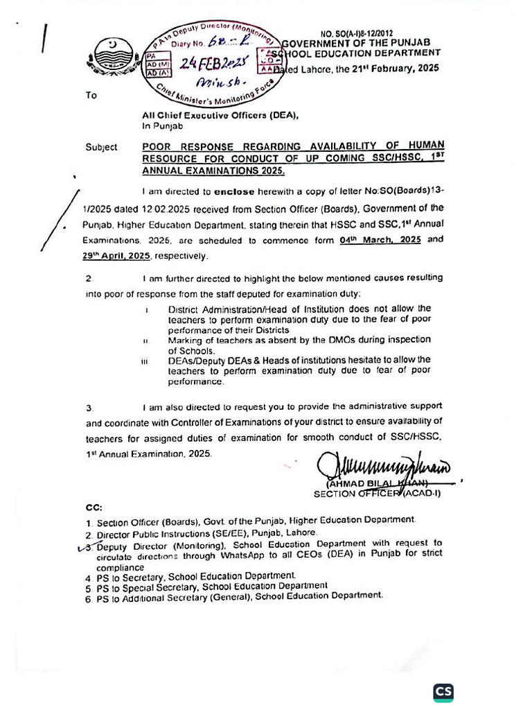 Letter Regarding Poor Response Regarding Availability of Human Resource ...